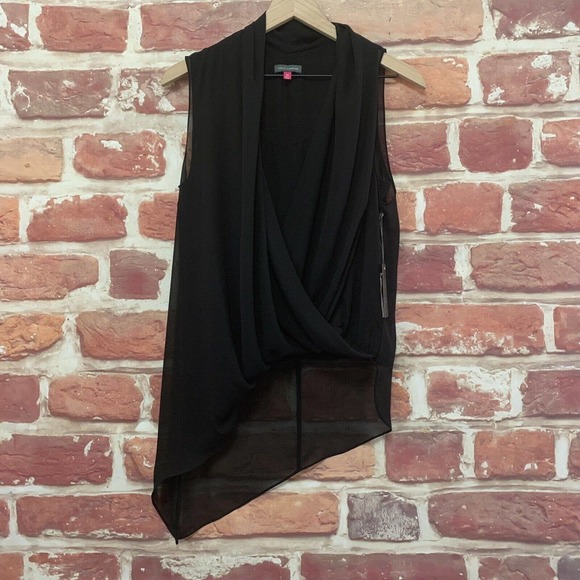 Vince Camuto | Tops | Vince Camuto Top Womens Xs Black High Low Drape Front Sheer Asymmetric ...